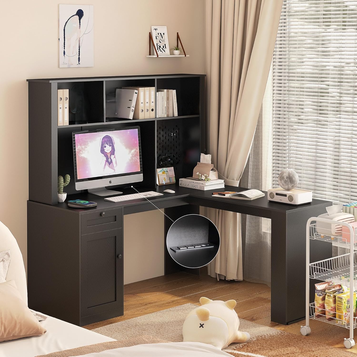 Escritorio ejecutivo en forma de L con gabinete, escritorio para compu ...